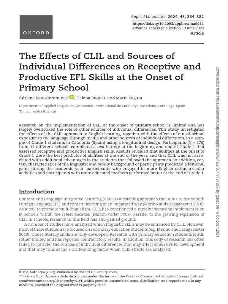 effects of clil | PDF | Second Language | Standard Deviation