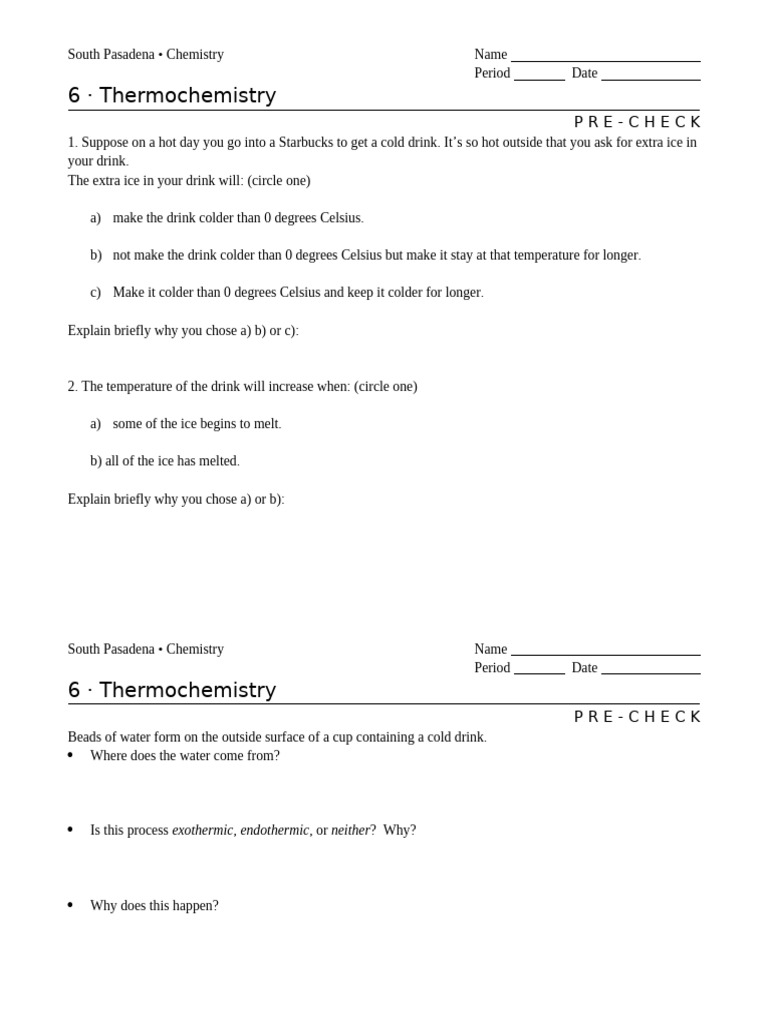 Thermochemistry Pre-Check Quiz | PDF