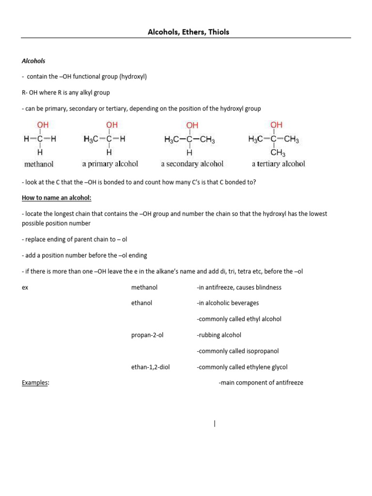 1.4 Alcohols, Ethers, Thiols SV | PDF | Ether | Thiol