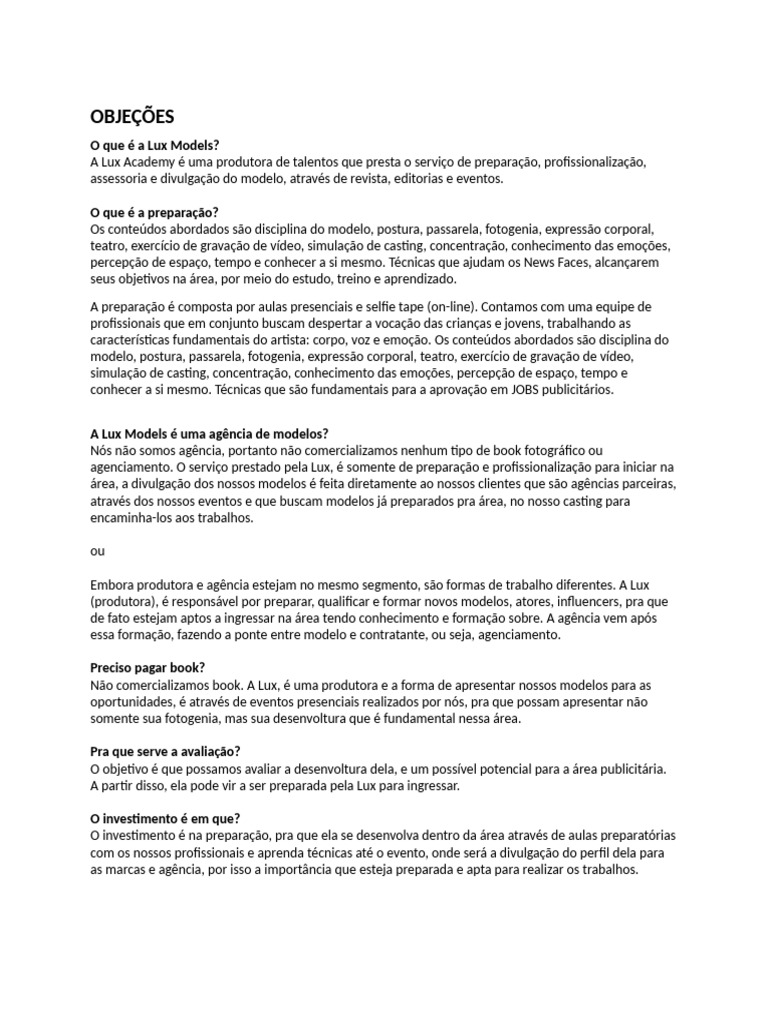 Preparação de Modelos na Lux Academy | PDF | Família | Aprendizado
