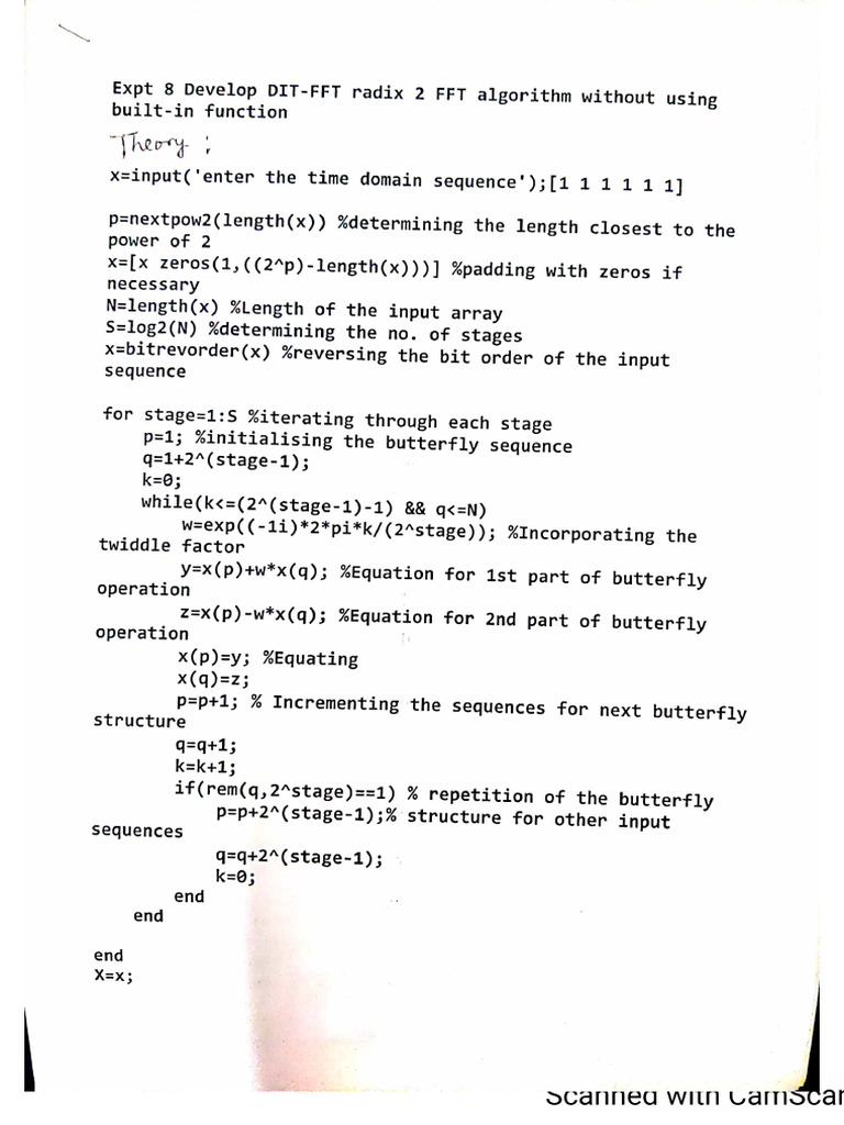 expt 8 Radix-2 DIT-FFT algorithm | PDF expt 8 Radix-2 DIT-FFT algorithm | PDF