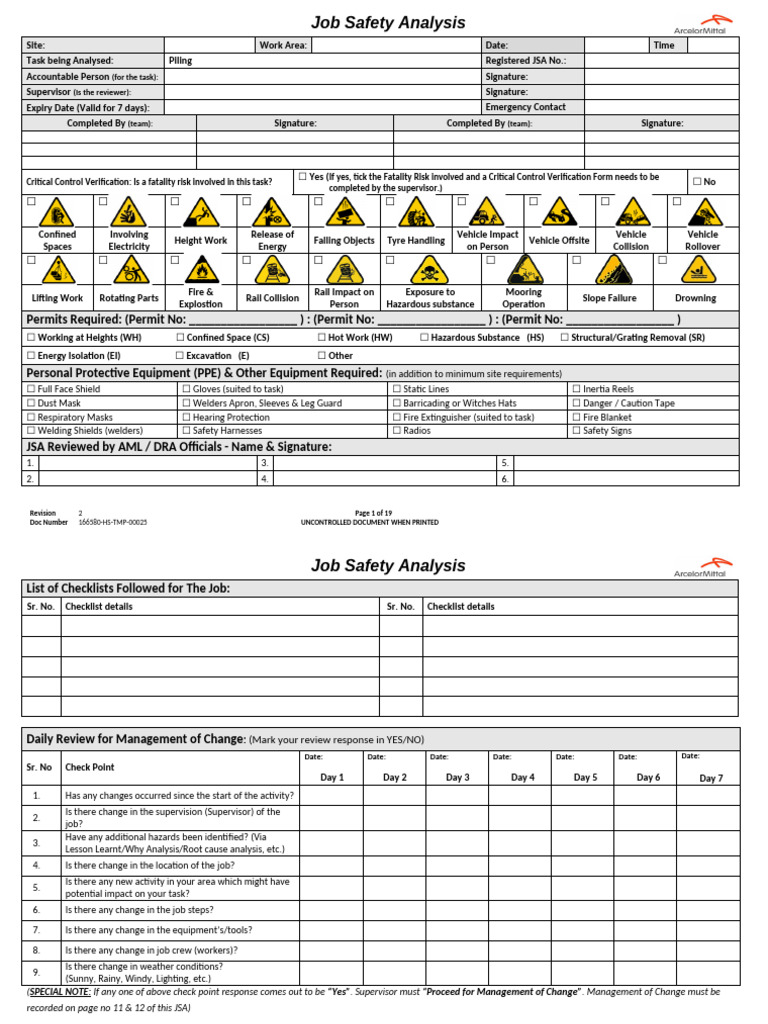 Job Safety Analysis PILING - Rev 3 | PDF | Deep Foundation | Crane ...