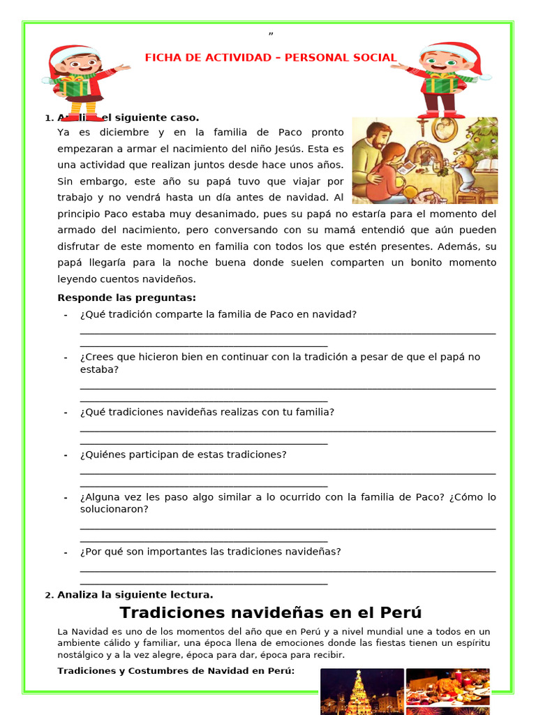 Ficha-Juev-Ps-Conocemos Las Tradiciones Navideñas de Mi Perú | PDF ...