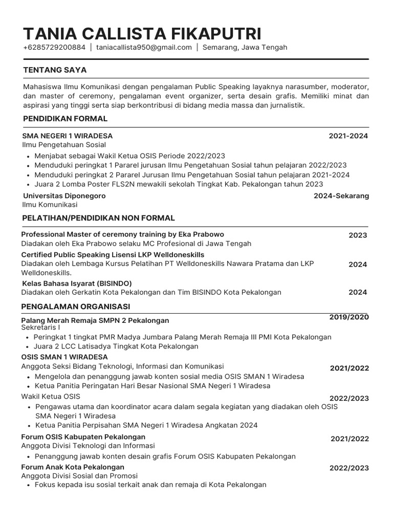 CV Tania Callista | PDF