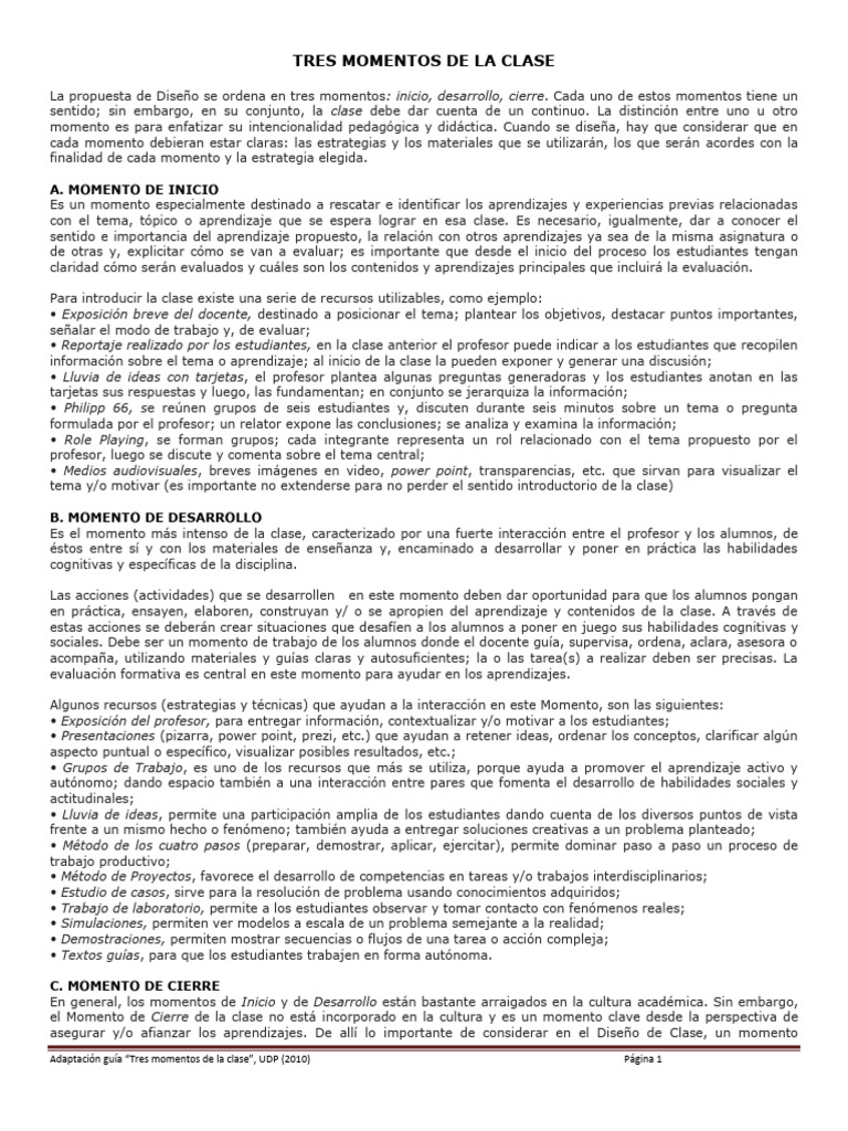 Tres Momentos Clave en la Clase | PDF | Evaluación | Maestros