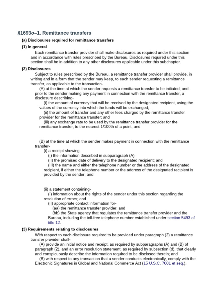1693o 1 Remittance Transfers | PDF | Remittance | Currency