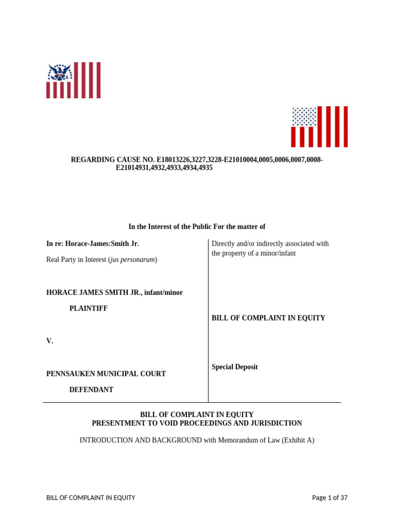 Bill of Complaint in Equity for Minor | PDF | Equity (Law) | Jurisdiction