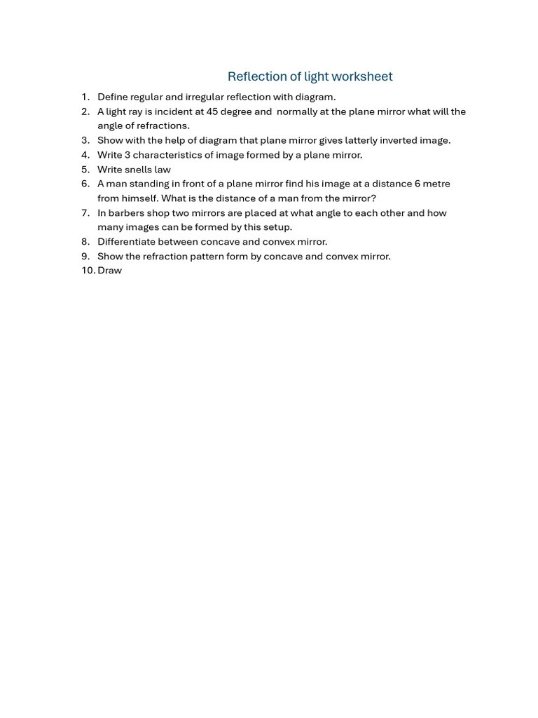 Light Reflection Study Guide | PDF