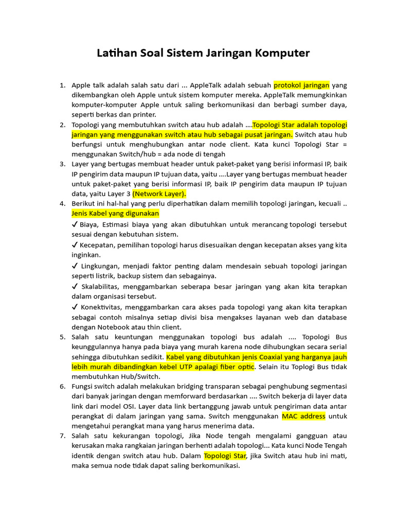 Latihan Soal Sistem Jaringan Komputer | PDF