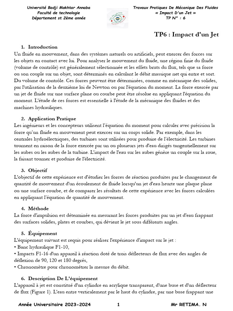 Impact d'un Jet en Mécanique des Fluides | PDF | Turbine | Mécanique ...