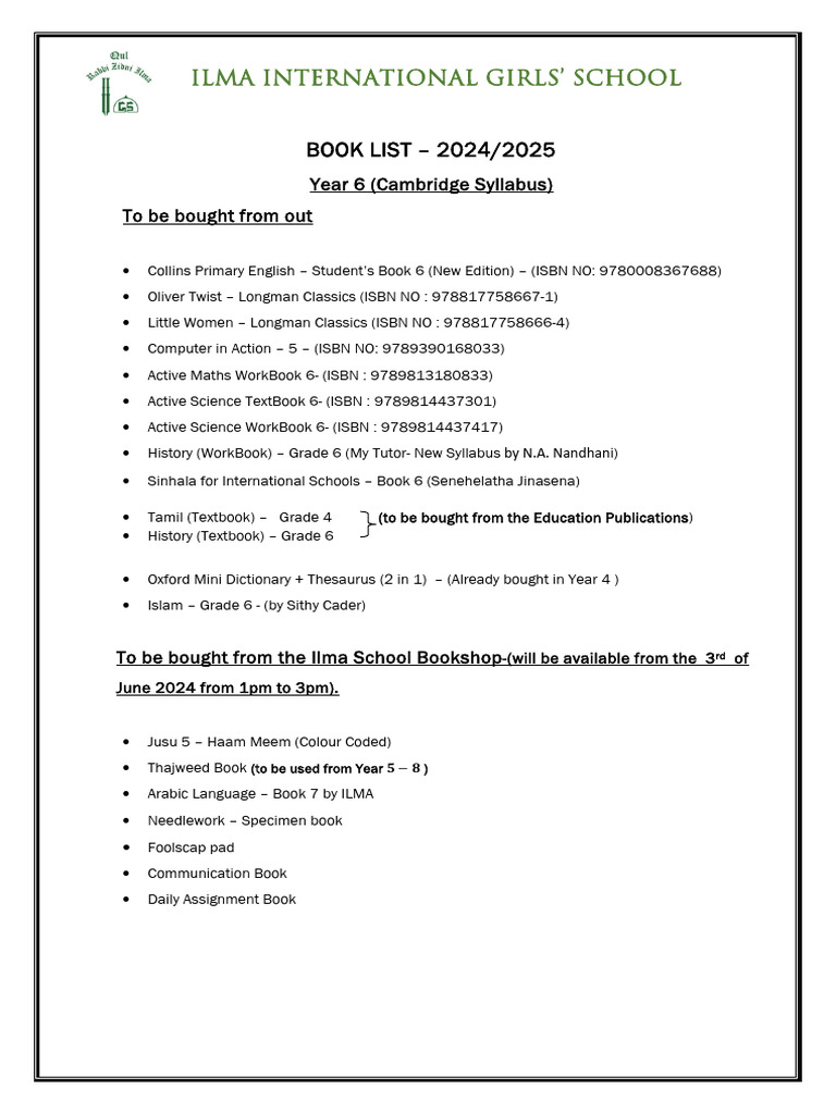 Year 6 Book List 2024/2025 | PDF | Textile Arts | Needlework