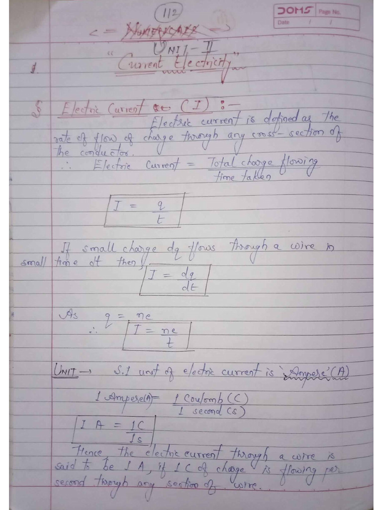 Unit -2 Current Electricity | PDF
