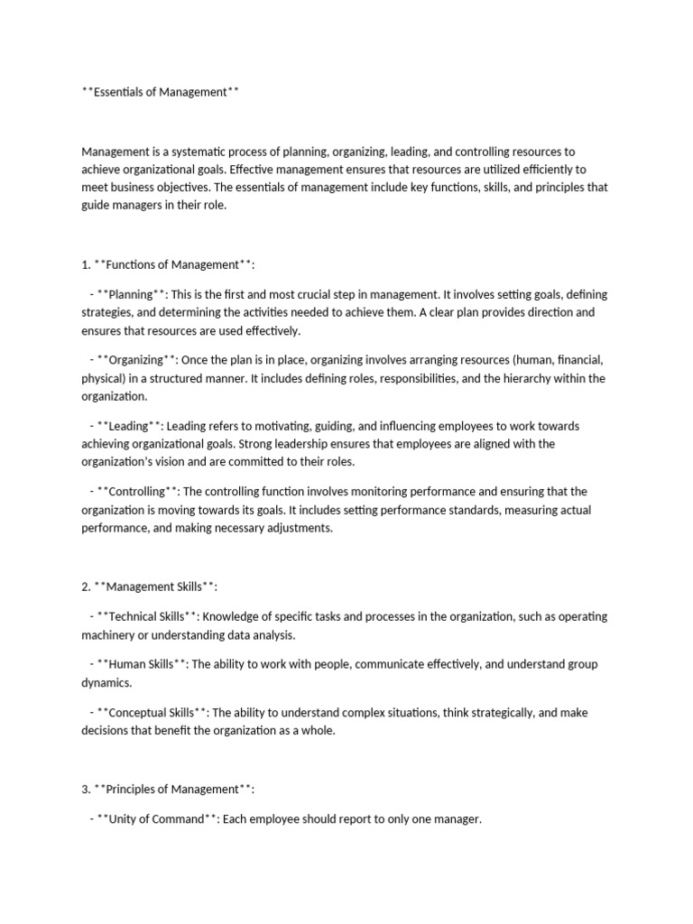 Essentials of Management Notes | PDF