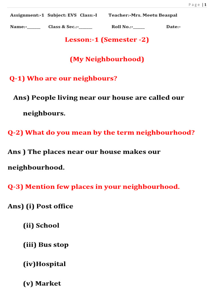 Neighborhood Basics for Class I | PDF