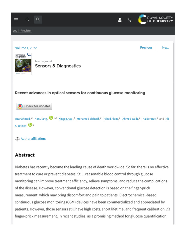 Recent Advances in Optical Sensors for Continuous Glucose Monitoring - Sensors & | PDF ...