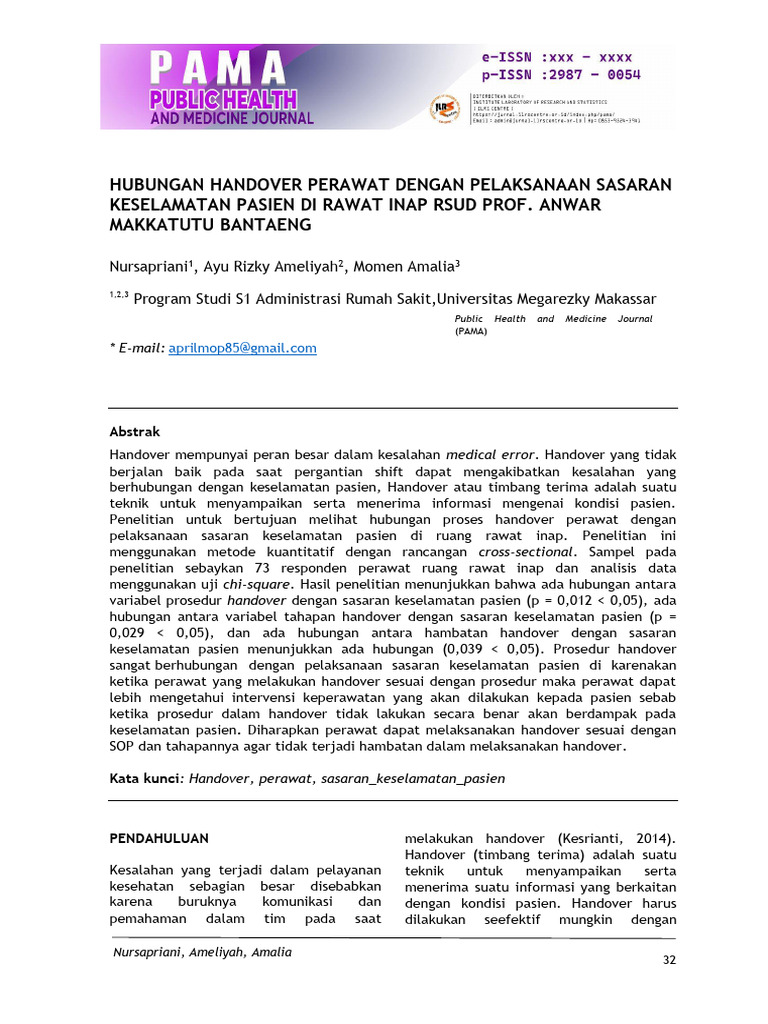 Handover Perawat dan Keselamatan Pasien | PDF