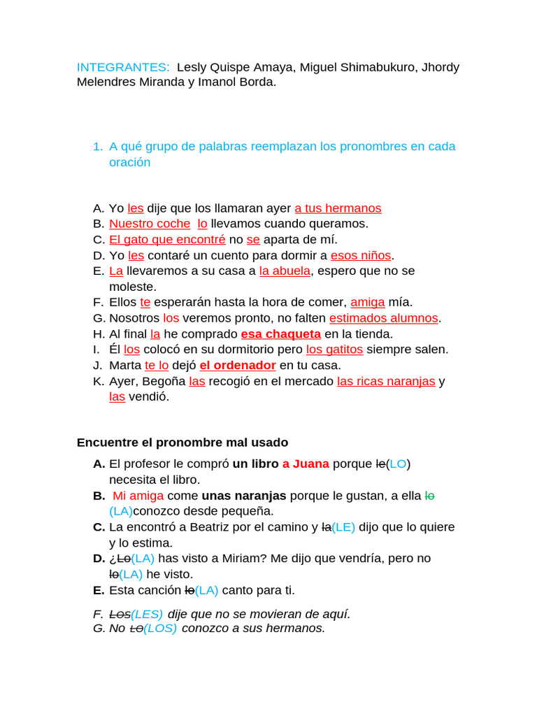 PRONOMBRES Y VERBOS | PDF