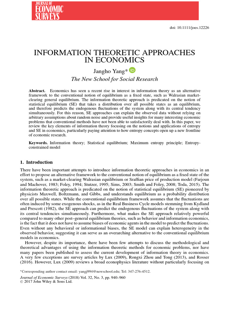Information Theoretic Approaches in Economics | PDF | Economics | General Equilibrium Theory