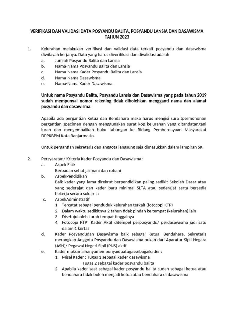VERIFIKASI DAN VALIDASI DATA POSYANDU DAN DASAWISMA 2022 | PDF