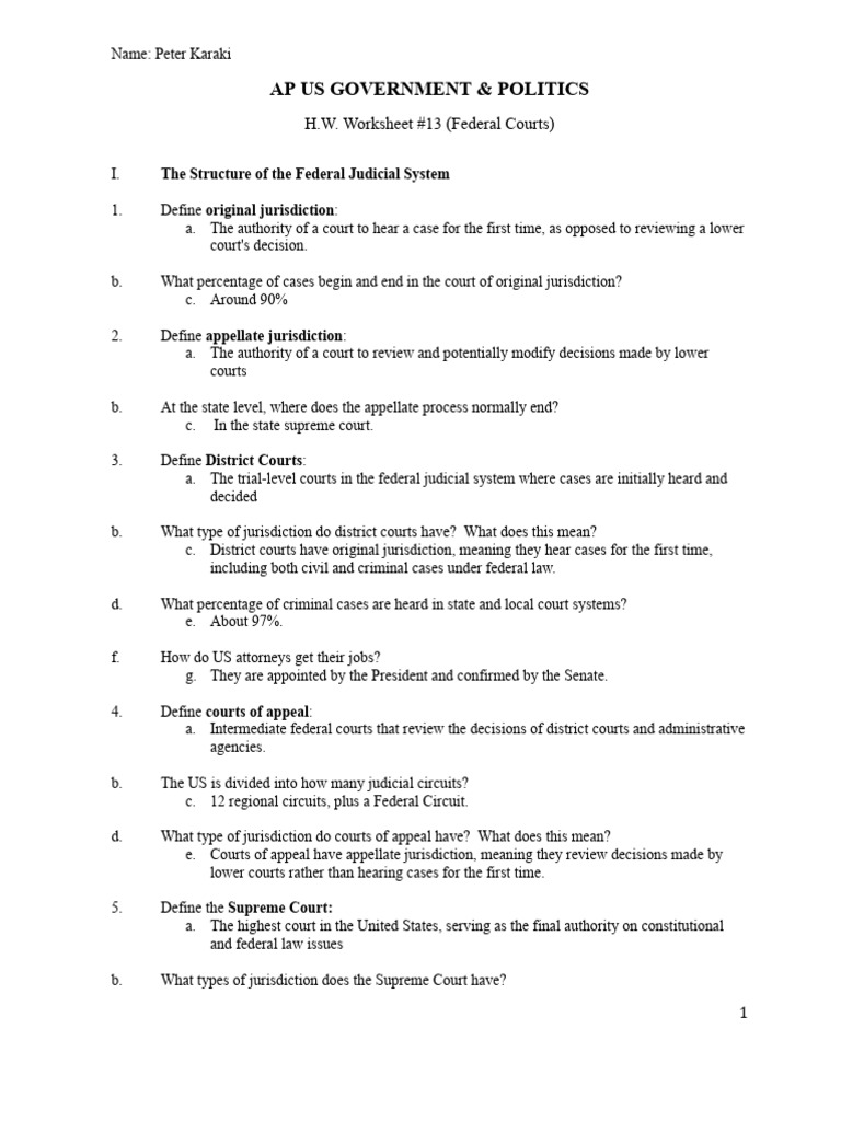 Worksheet #13 (Federal Courts) | PDF | Federal Judiciary Of The United ...