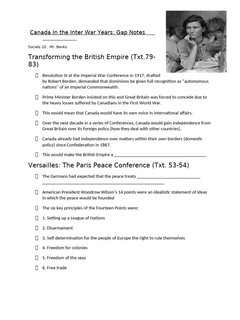 Canada in The Inter War Years GAps 2020 | PDF | British Empire