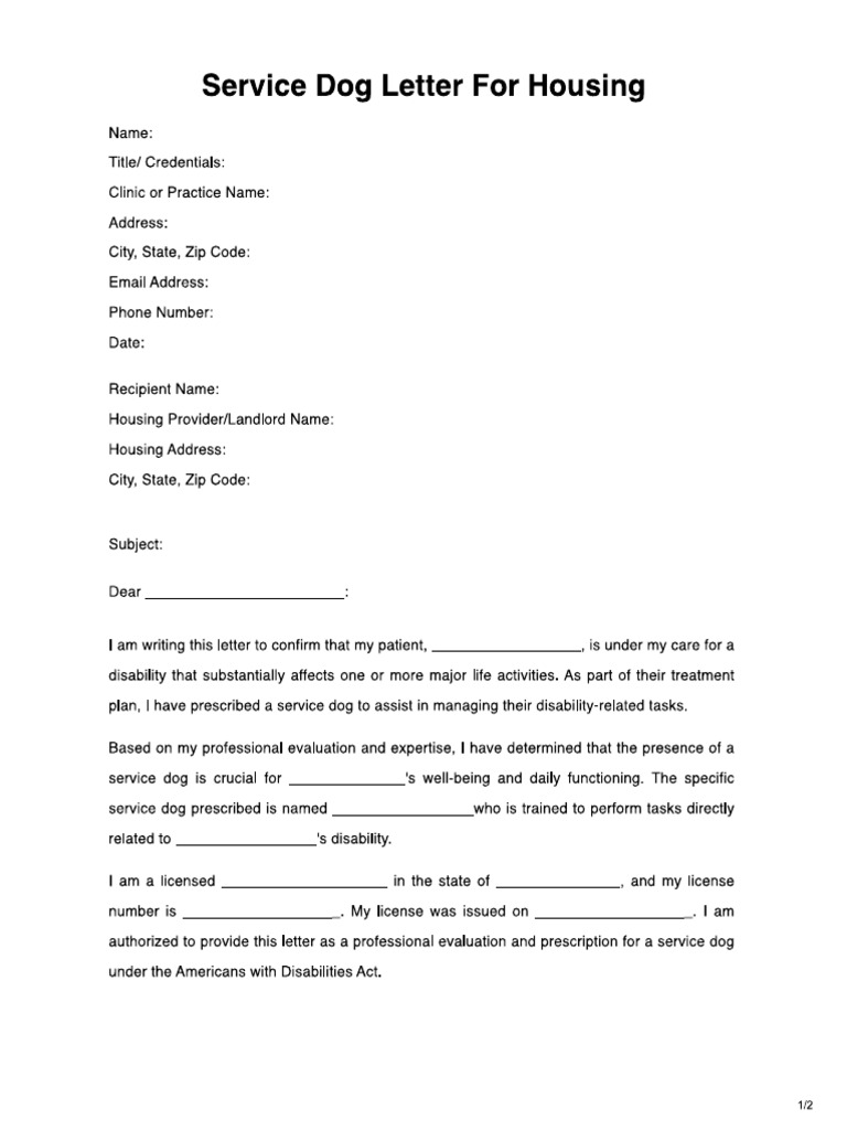 Service Dog Letter For Housing | PDF