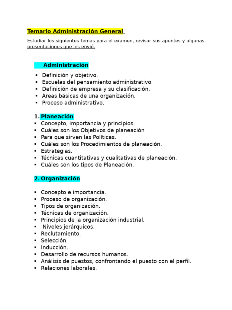 Temario de Administración General | PDF