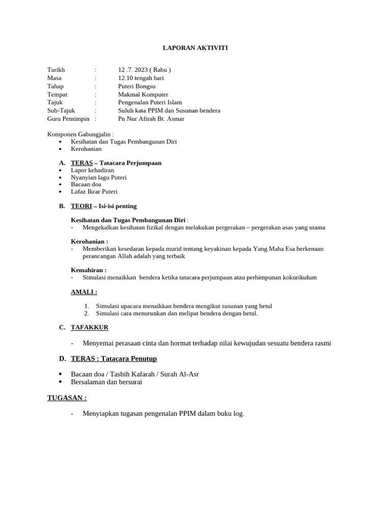 Laporan Aktiviti Ppim 2 | PDF