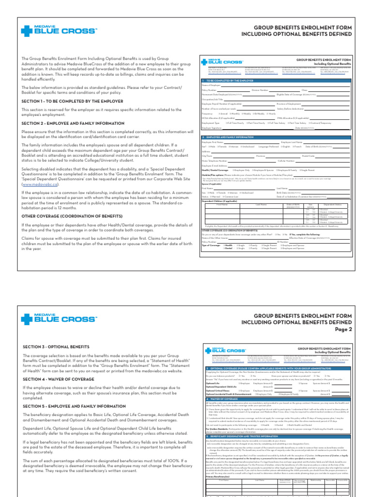 FORM 1013 MBC Enrolment Form For Life Disability and Optional Explanation en | PDF | Employment ...
