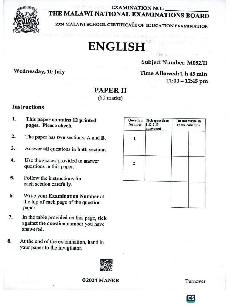 2024 MANEB English II | PDF