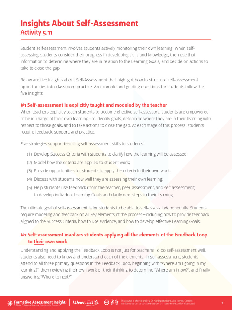 Insights About Self-Assessment | PDF | Teachers | Learning