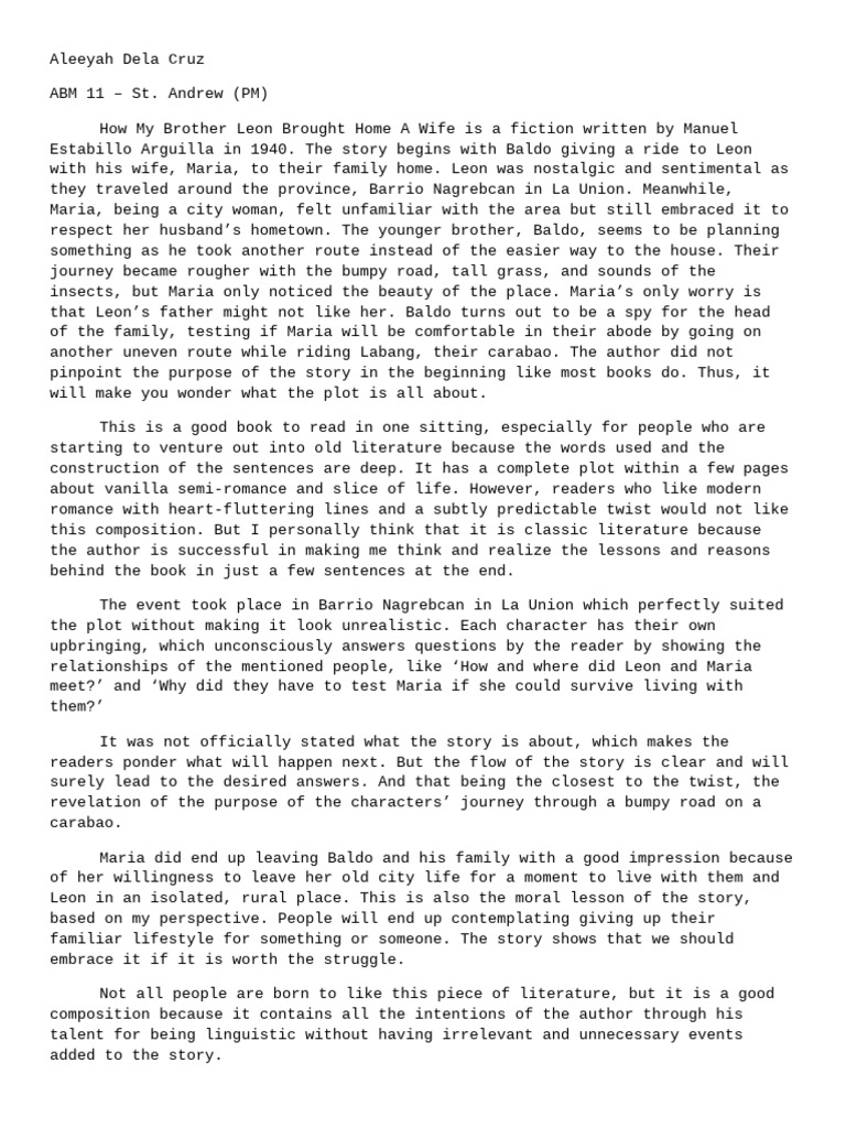 How My Brother Leon Brought Home a Wife | PDF