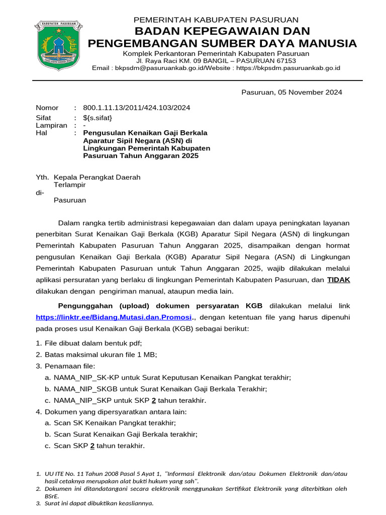 Pengusulan KGB Tahun 2025 | PDF