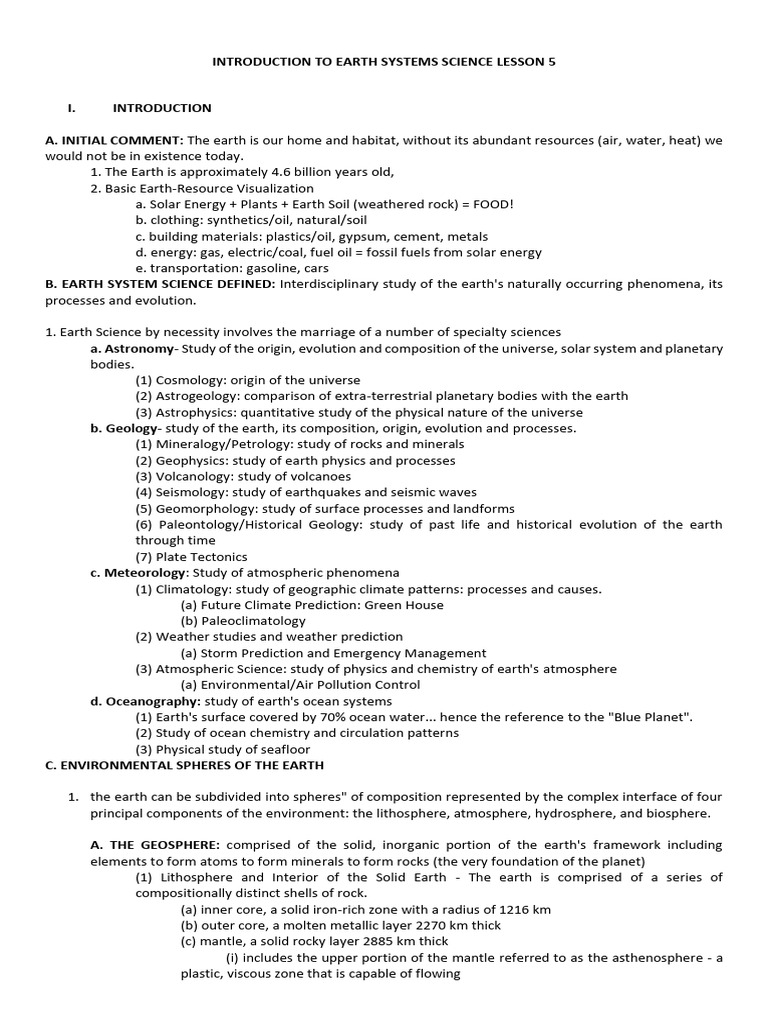 Introduction To Earth Systems Lesson 5 | PDF | Atmosphere Of Earth ...