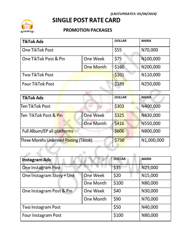 SINGLE POST RATE CARD (AutoRecovered) Rate | PDF | Value Added Tax