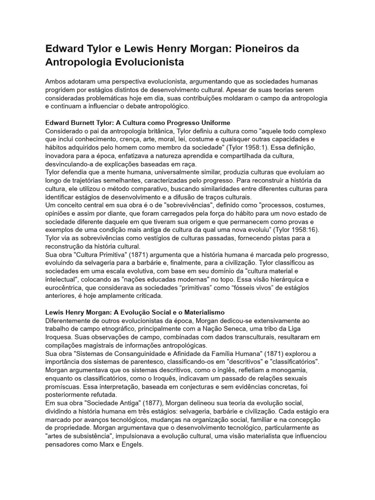 Edward Tylor e Lewis Henry Morgan-1 | PDF | Antropologia | Sociologia