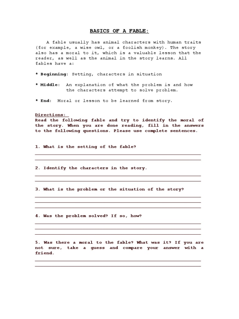 Elements of A Fable | PDF | Fable