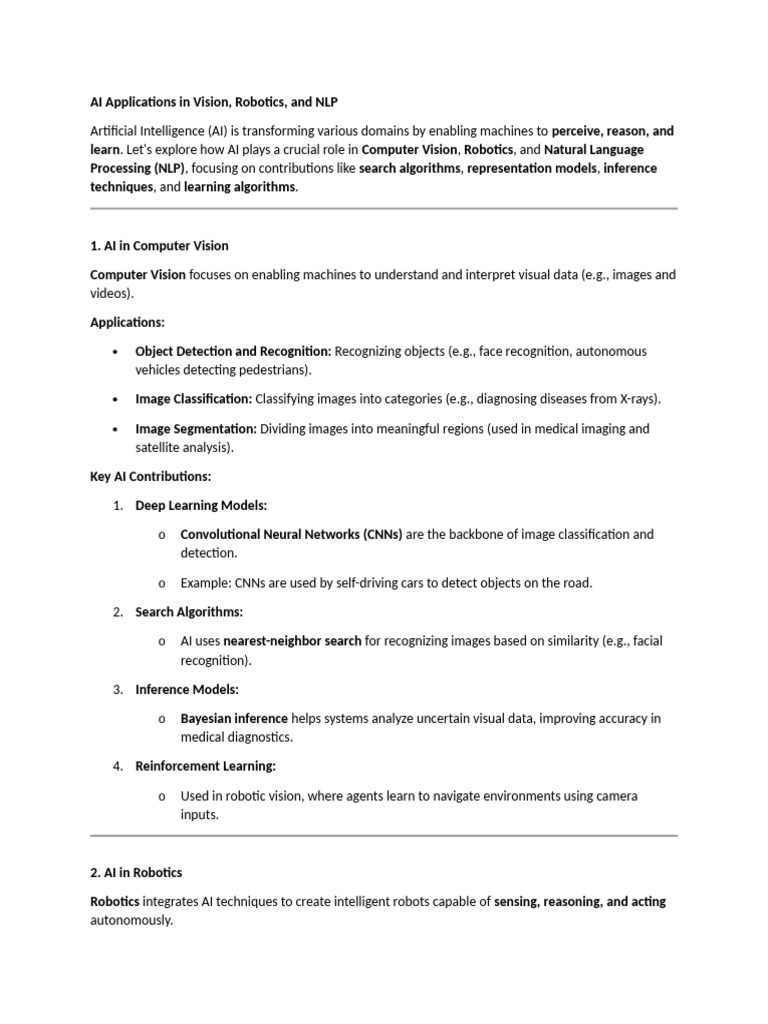 AI Applications in Vision, Robotics, and NLP-1 | PDF | Artificial ...