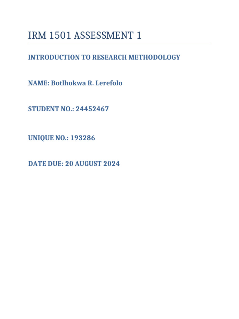 Irm 1501 Assessment 1 | PDF