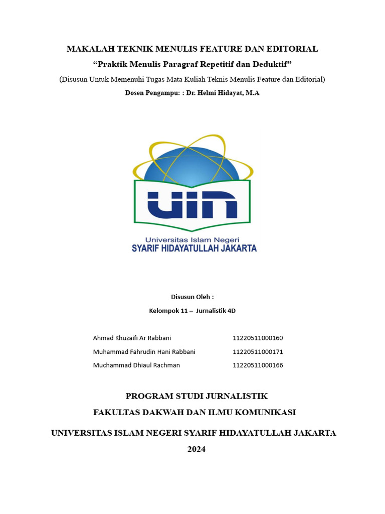 Makalah Teknik Menulis Feature Dan Editorial Kelompok - 11 | PDF