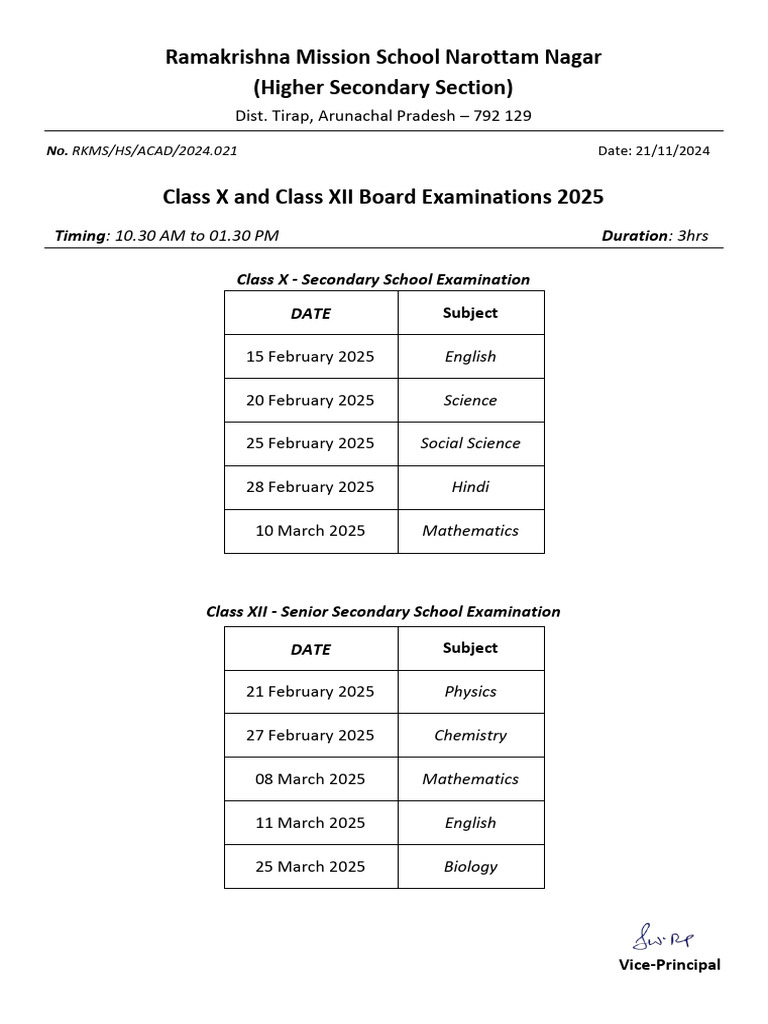 RKMS Class X & XII Exam Schedule 2025 | PDF