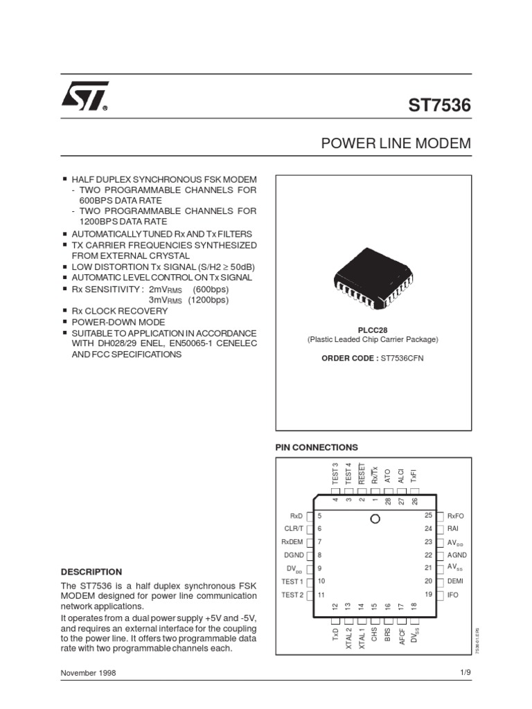 St7536 Power Line Modem | PDF | Electronic Filter | Power Supply