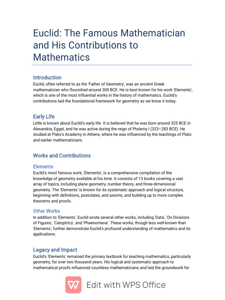 Euclid: Geometry's Founding Father | PDF