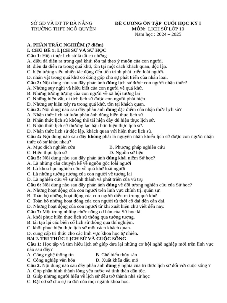 Su 10 de Cuong On Tap Cuoi Hki | PDF