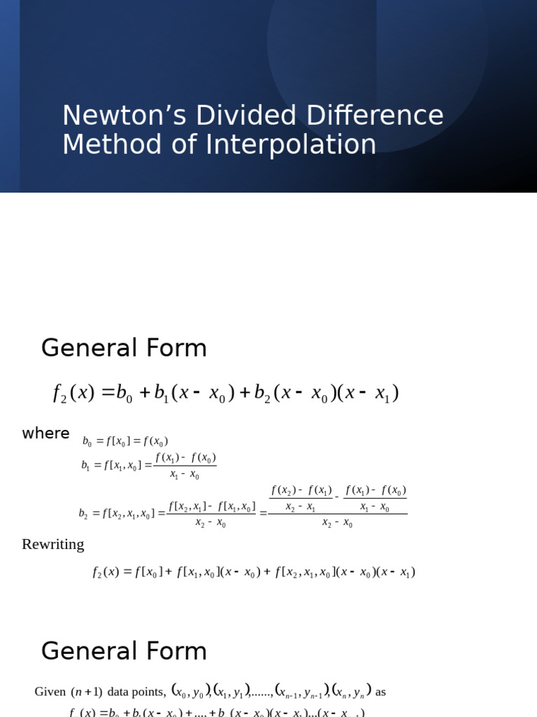 Newtons Divided Difference Interpolation | PDF | Numerical Analysis ...