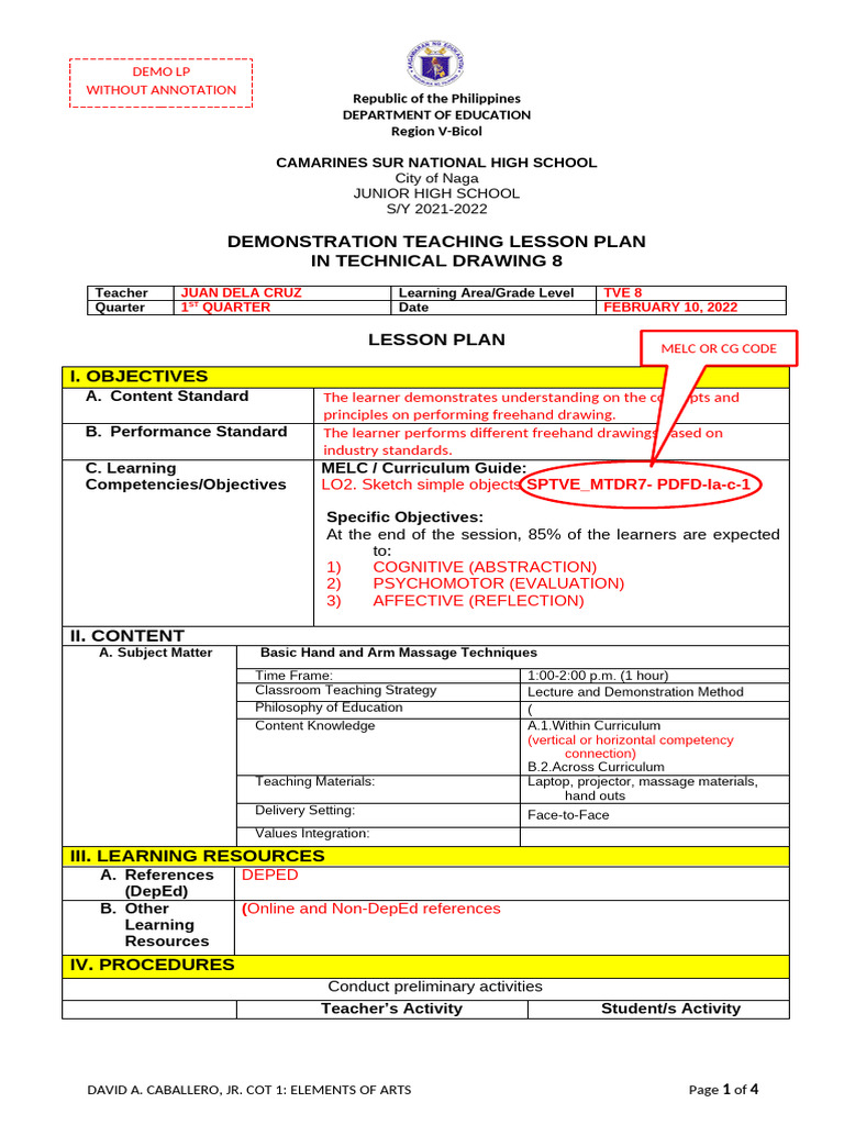 COT Demo Lesson Plan Template by Maestro Bongcab | PDF | Learning ...