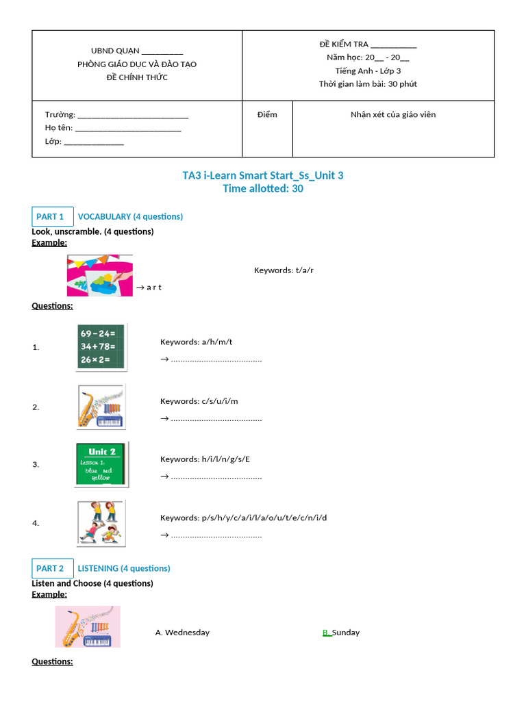 TA3 i-Learn Smart Start_Ss_Unit 3 | PDF