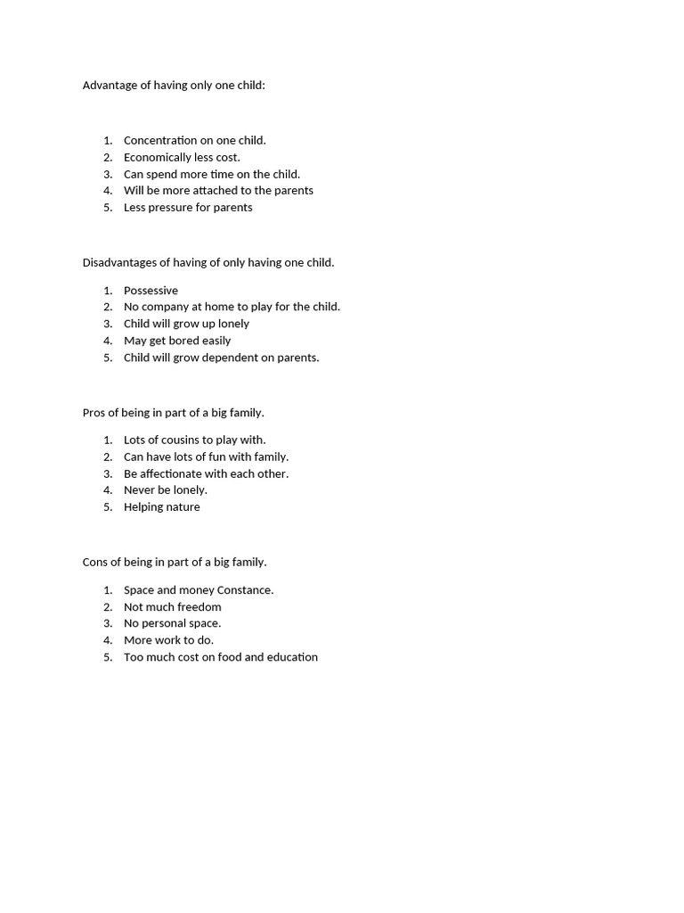 Parenting: One Child vs. Big Family | PDF