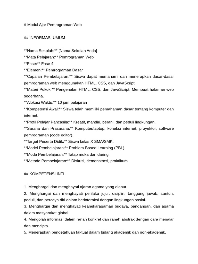 Modul Ajar - Pemrograman Web | PDF