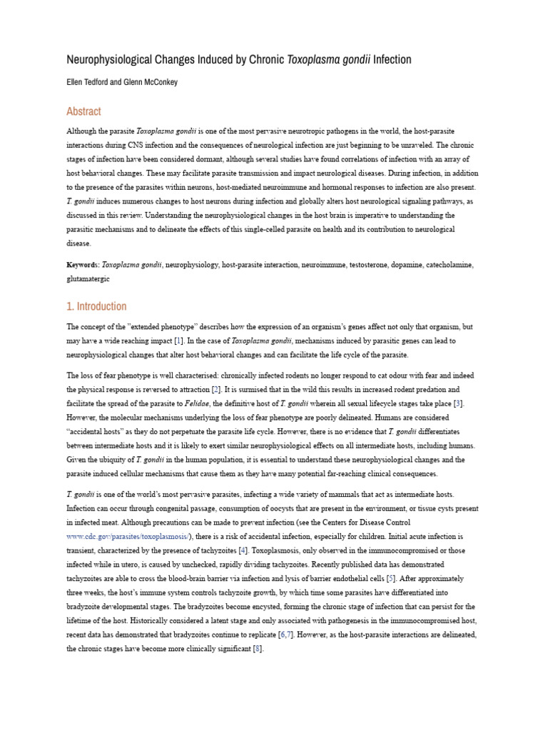 Neurophysiological Changes Induced by Chronic Toxoplasma Gondii ...